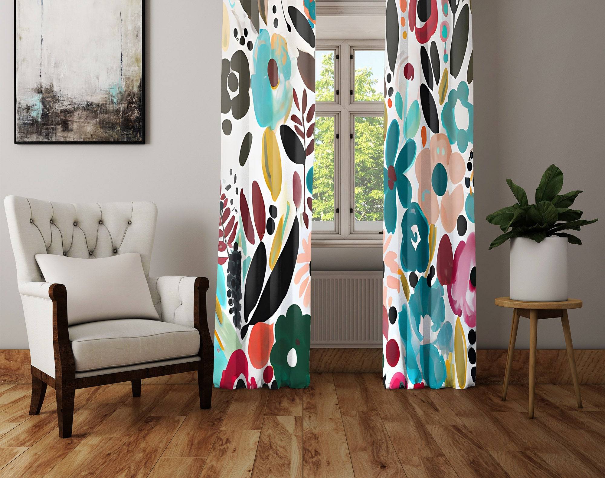 Whimsical Window Curtains - Multi Color Fun Floral Pattern | Deja Blue ...